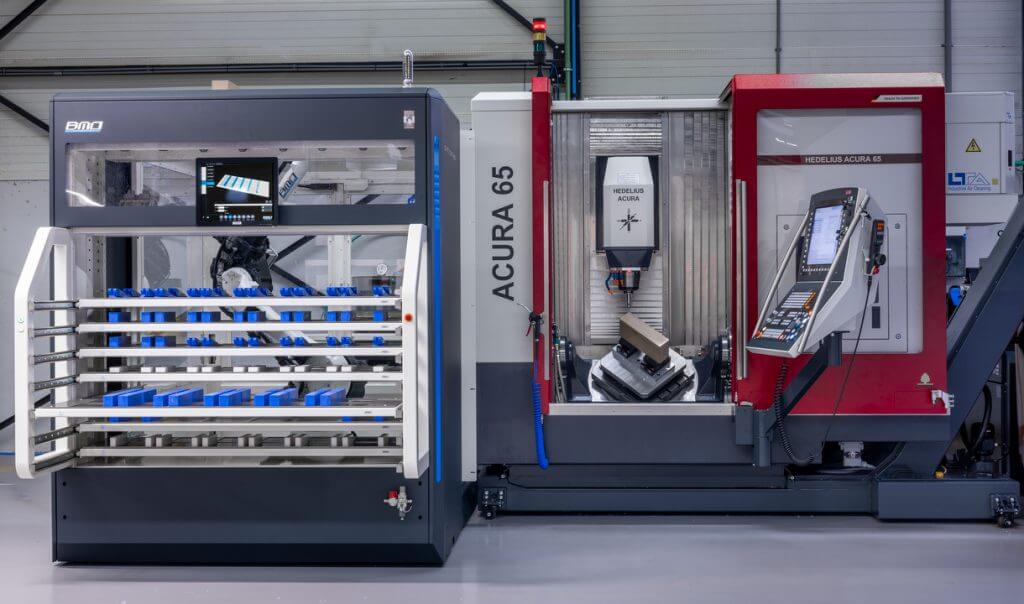 Robot machine tending of Hedelius CNC machines - BMO Automation